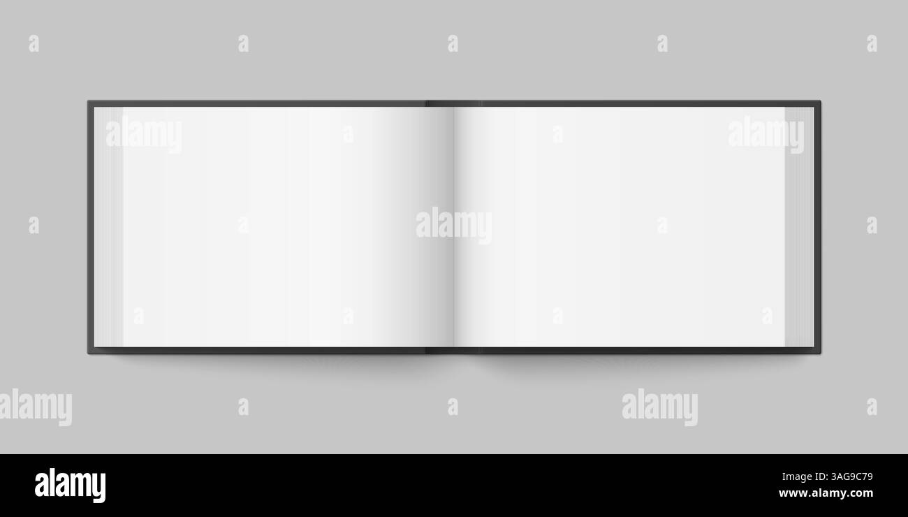 Vector mockup of hardcover horizontal book spread with black cover ...