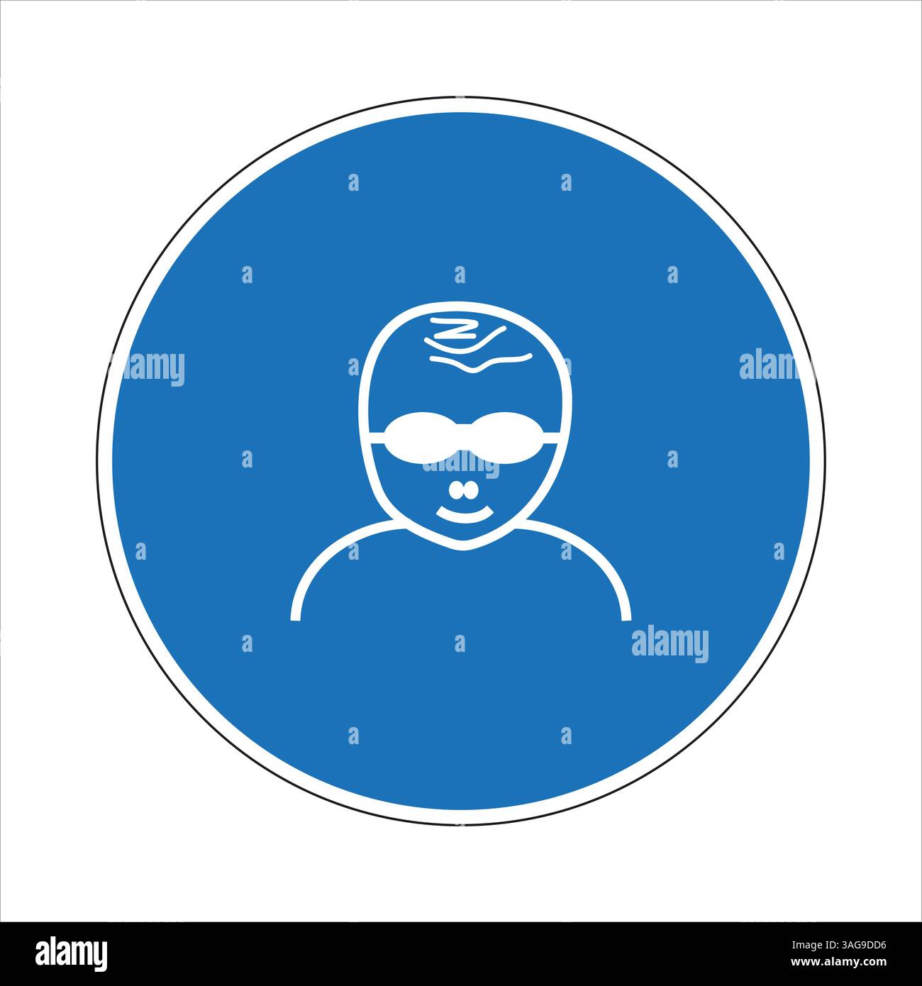 Blue mandatory sign showing a person wearing eye protection, promoting ...