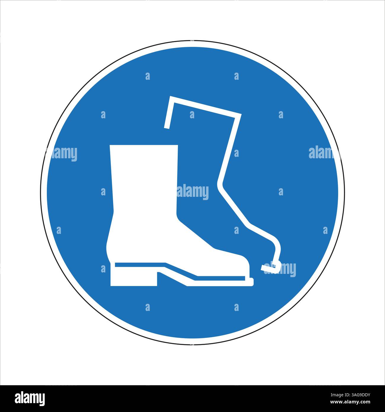 Blue and white mandatory safety boots sign promoting workplace safety ...
