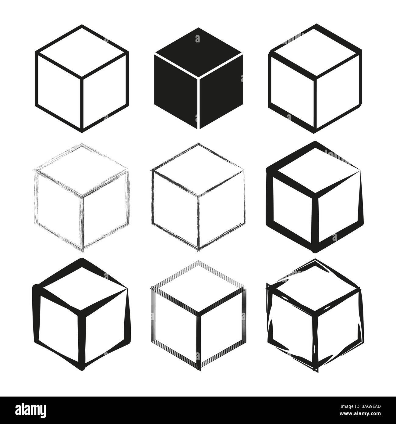 Minimal cube shapes. Geometric black white. Abstract block structure ...