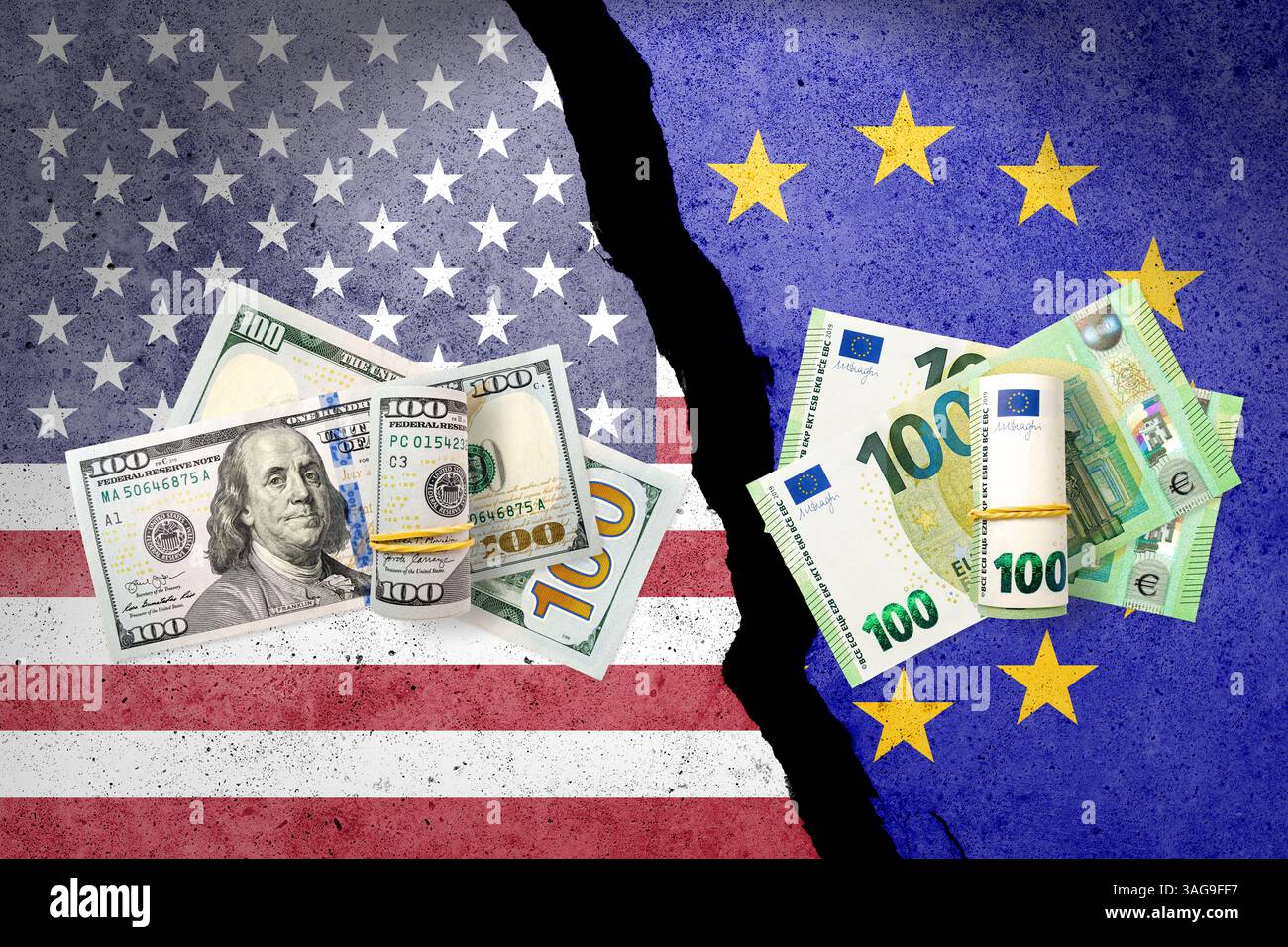 100 dollars and 100 euros on a white background with word Tariffs. US ...