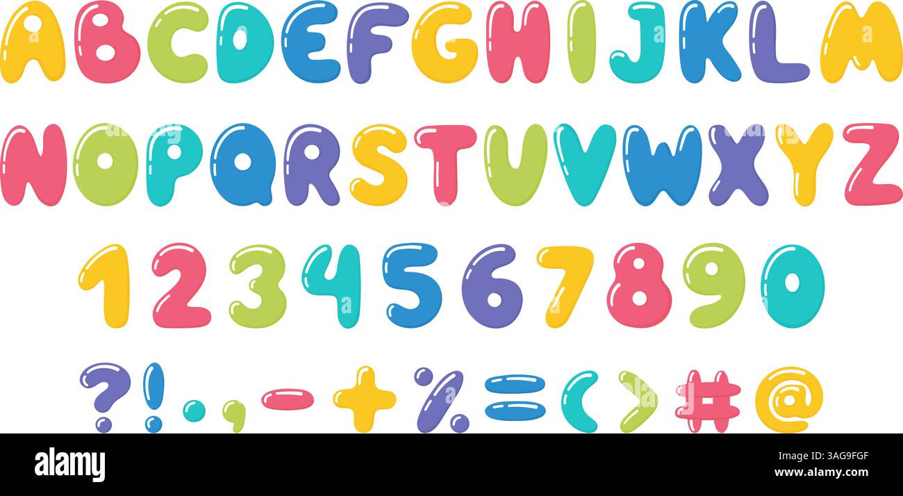 Balloon style letters. Bubble numbers, marks and letter. Isolated ...