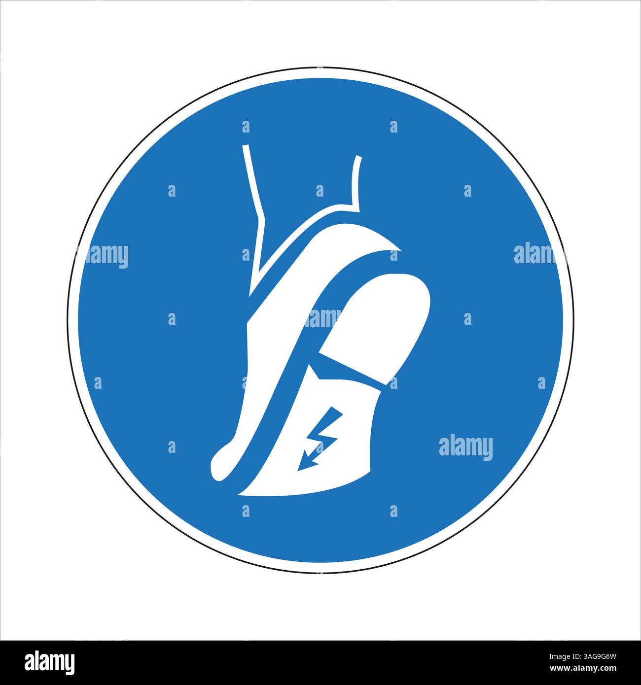 Blue and white mandatory sign indicating the use of antistatic footwear ...