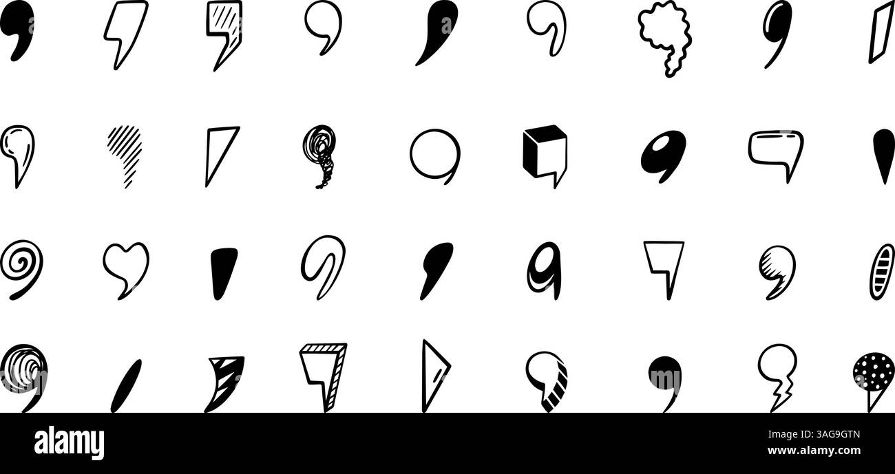 Quotation mark doodle. Sketch comma signs, punctuation marks set. Hand ...