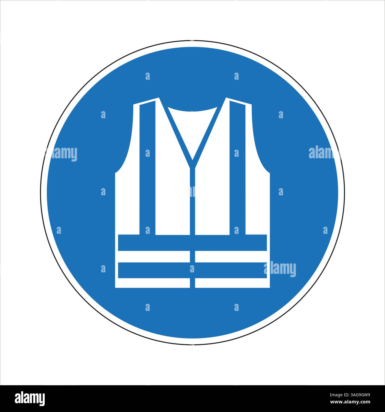 Blue mandatory symbol sign indicating that high visibility vests must ...