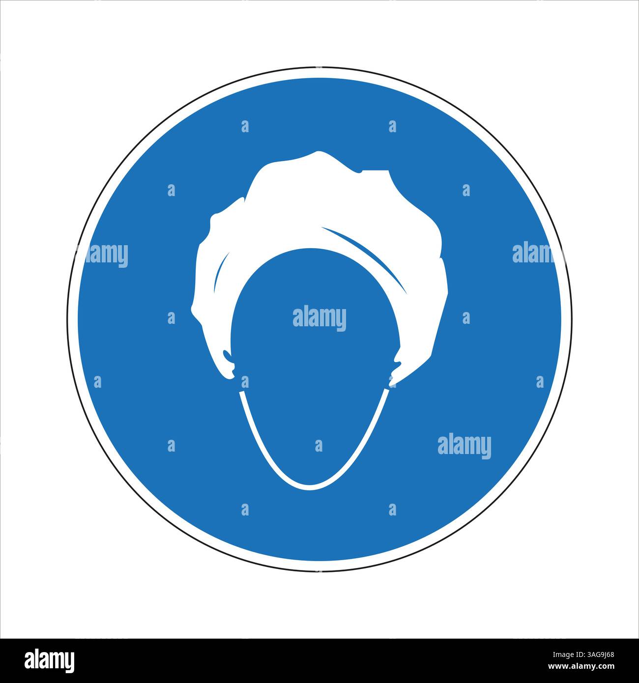 Blue mandatory sign indicating wearing hairnet for occupational safety ...