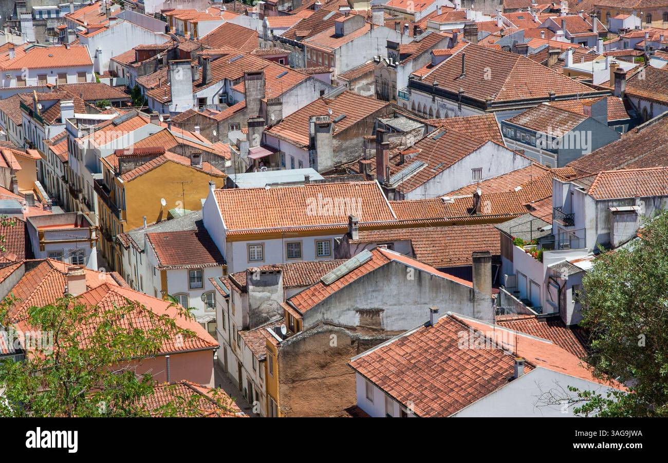 Aerial view cityscape Orange roofs of the houses in the center of Tomar ...