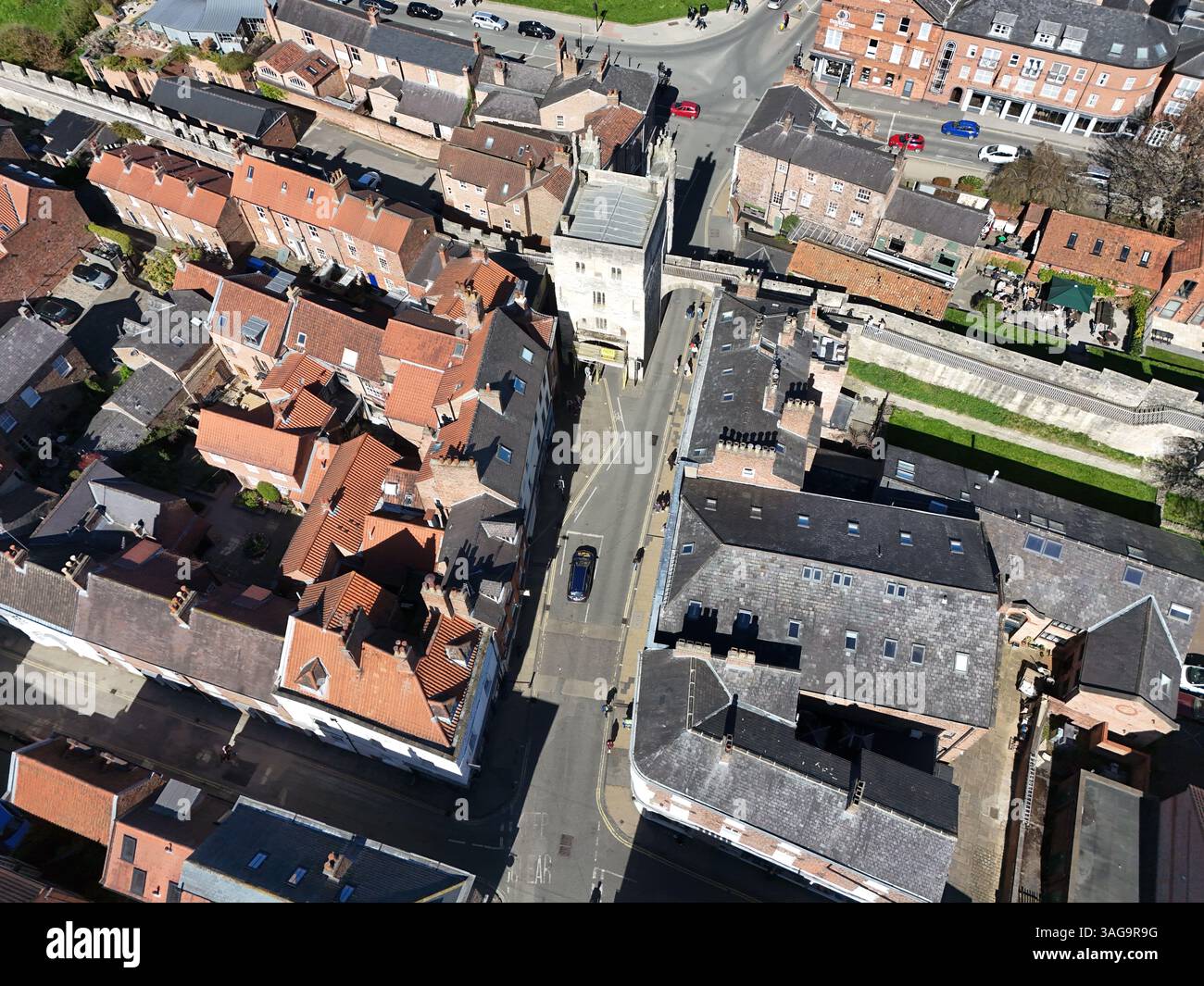 aerial view of Monk Bar, Historical military landmark York, England ...