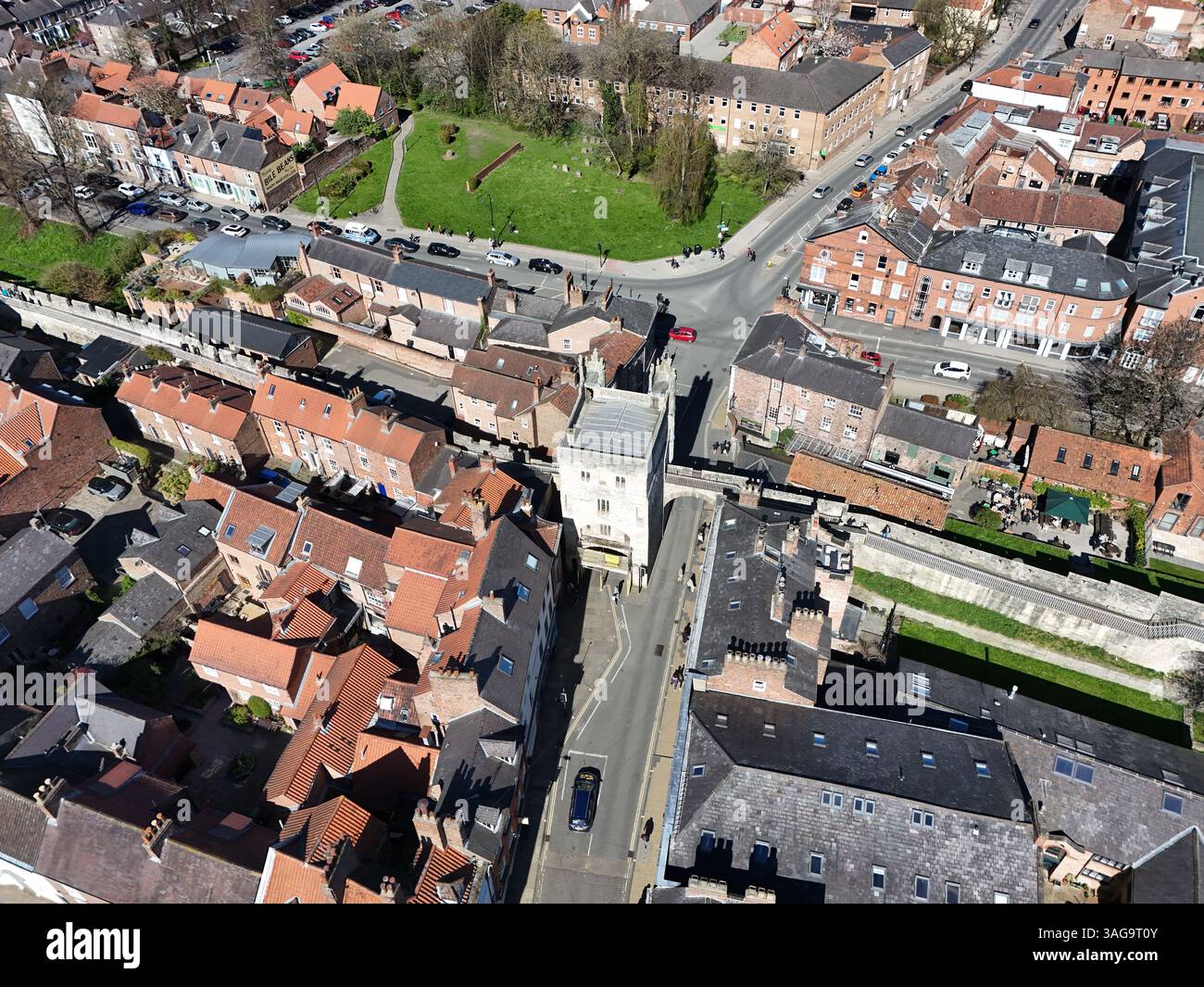 aerial view of Monk Bar, Historical military landmark York, England ...