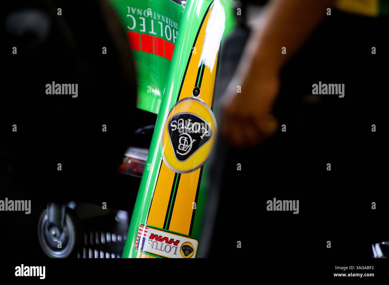 June 9, 2012: The nose piece from the Nuclear Lotus-HVM Racing car sits ...
