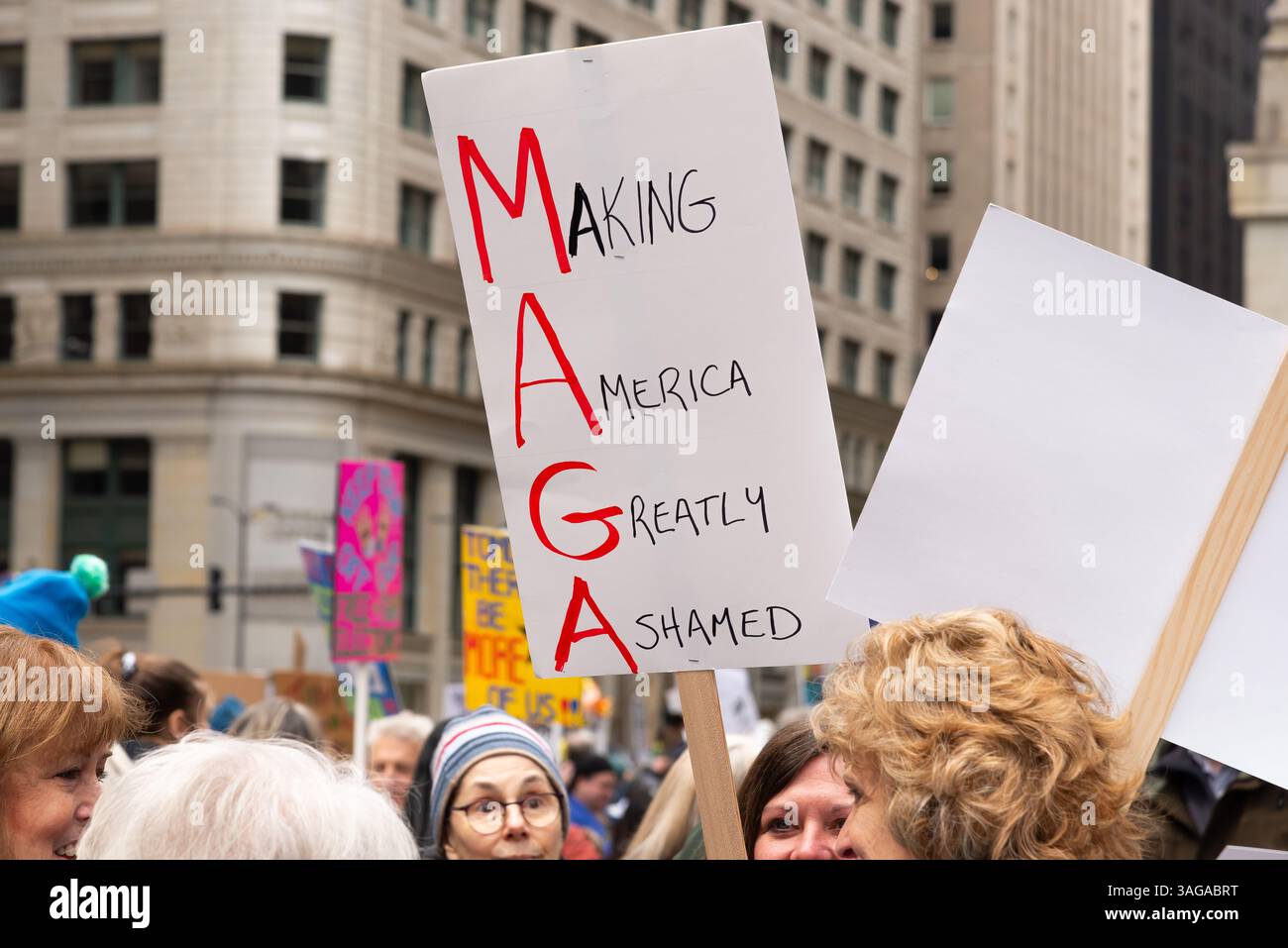 Chicago, Illinois - United States - April 5th, 2025: The "Hands Off ...