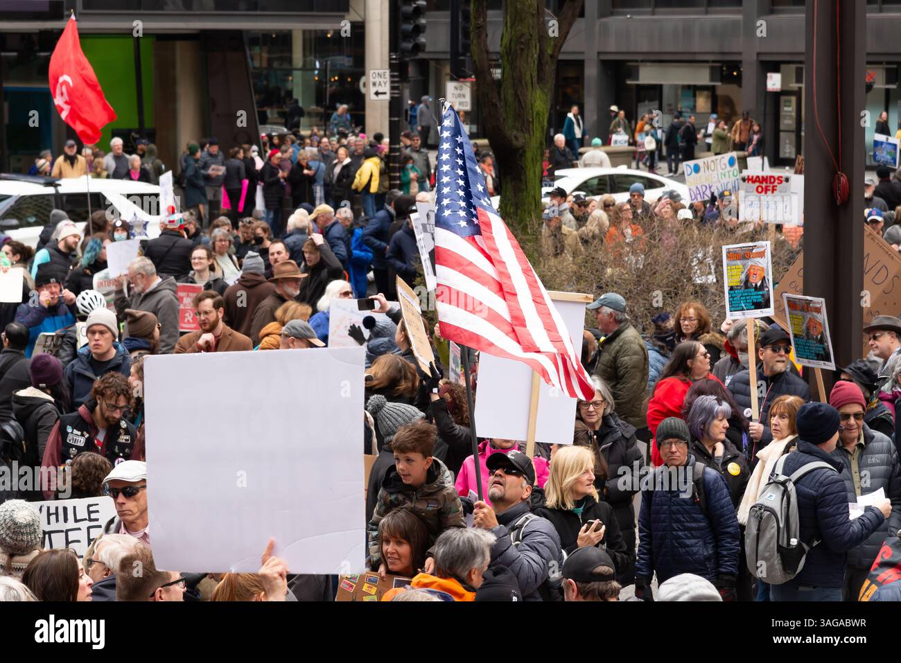 Chicago, Illinois - United States - April 5th, 2025: The "Hands Off ...