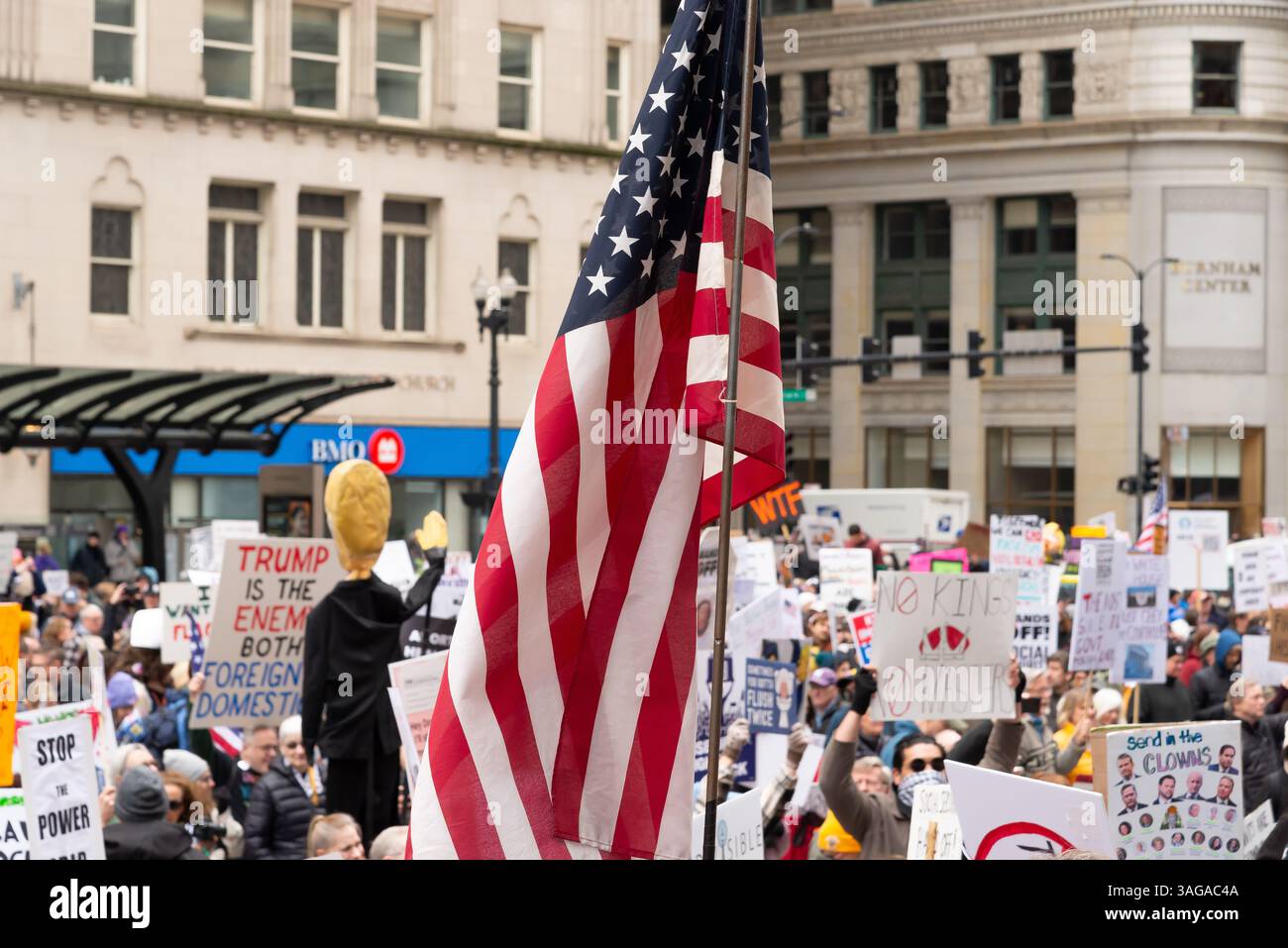 Chicago, Illinois - United States - April 5th, 2025: The "Hands Off ...
