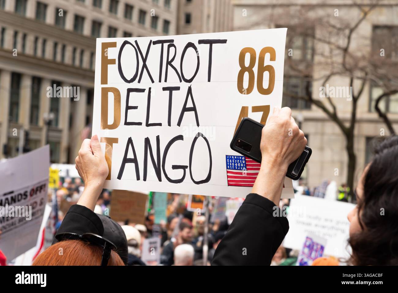 Chicago, Illinois - United States - April 5th, 2025: The "Hands Off ...