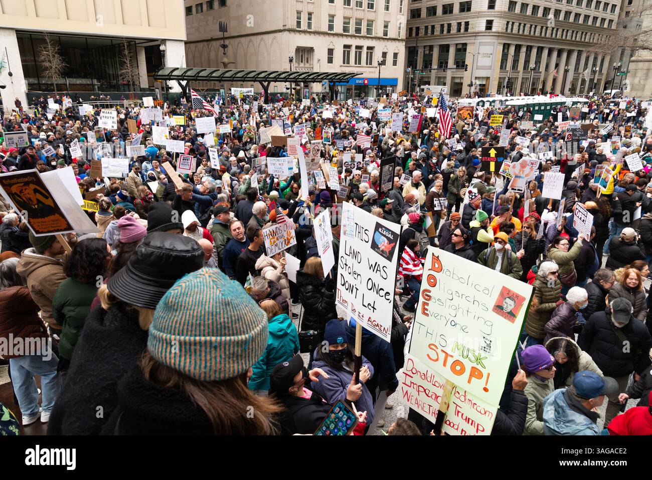 Chicago, Illinois - United States - April 5th, 2025: The "Hands Off ...