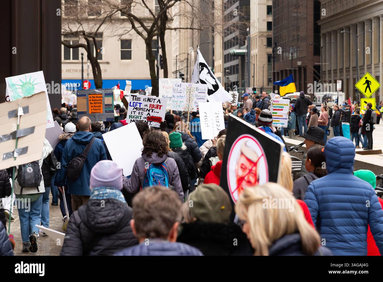 Chicago, Illinois - United States - April 5th, 2025: The "Hands Off ...