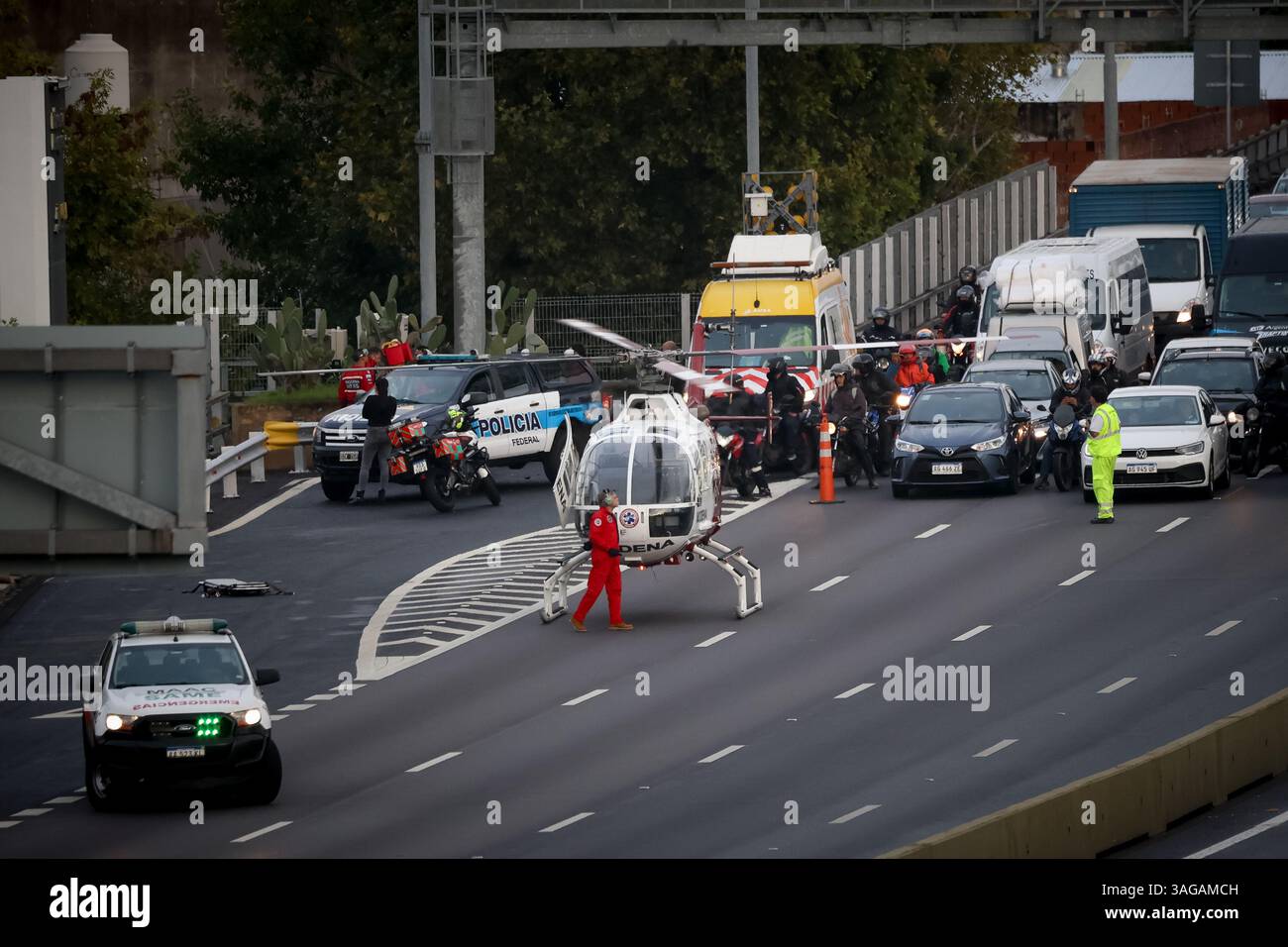 The helicopter from the SAME (Emergency Medical Care System) lands on ...