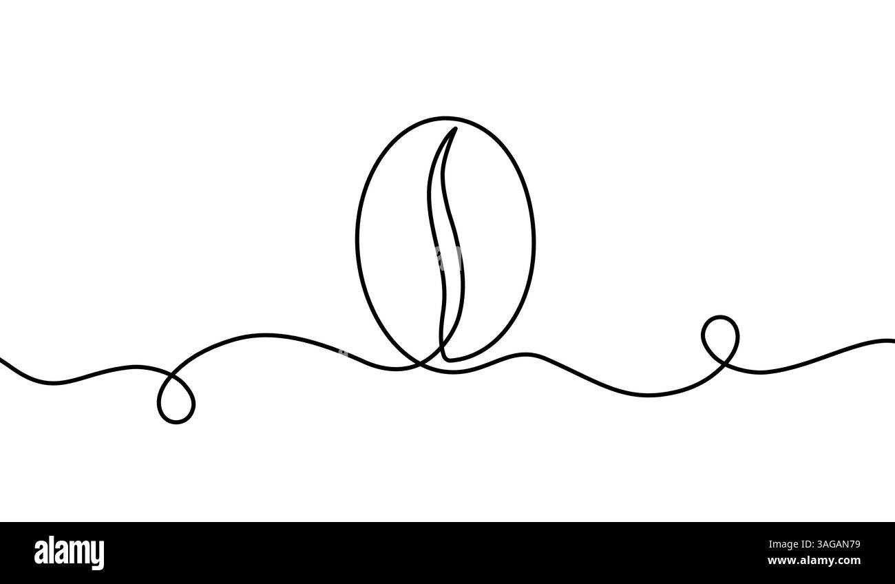 Coffee bean line. Coffe grain seed for cafe. Hand drawn art oneline ...