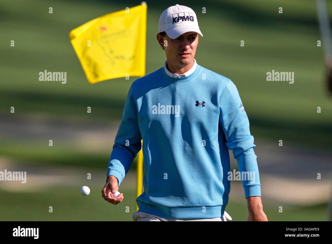 Maverick McNealy walks across the 10th green during a practice round at ...
