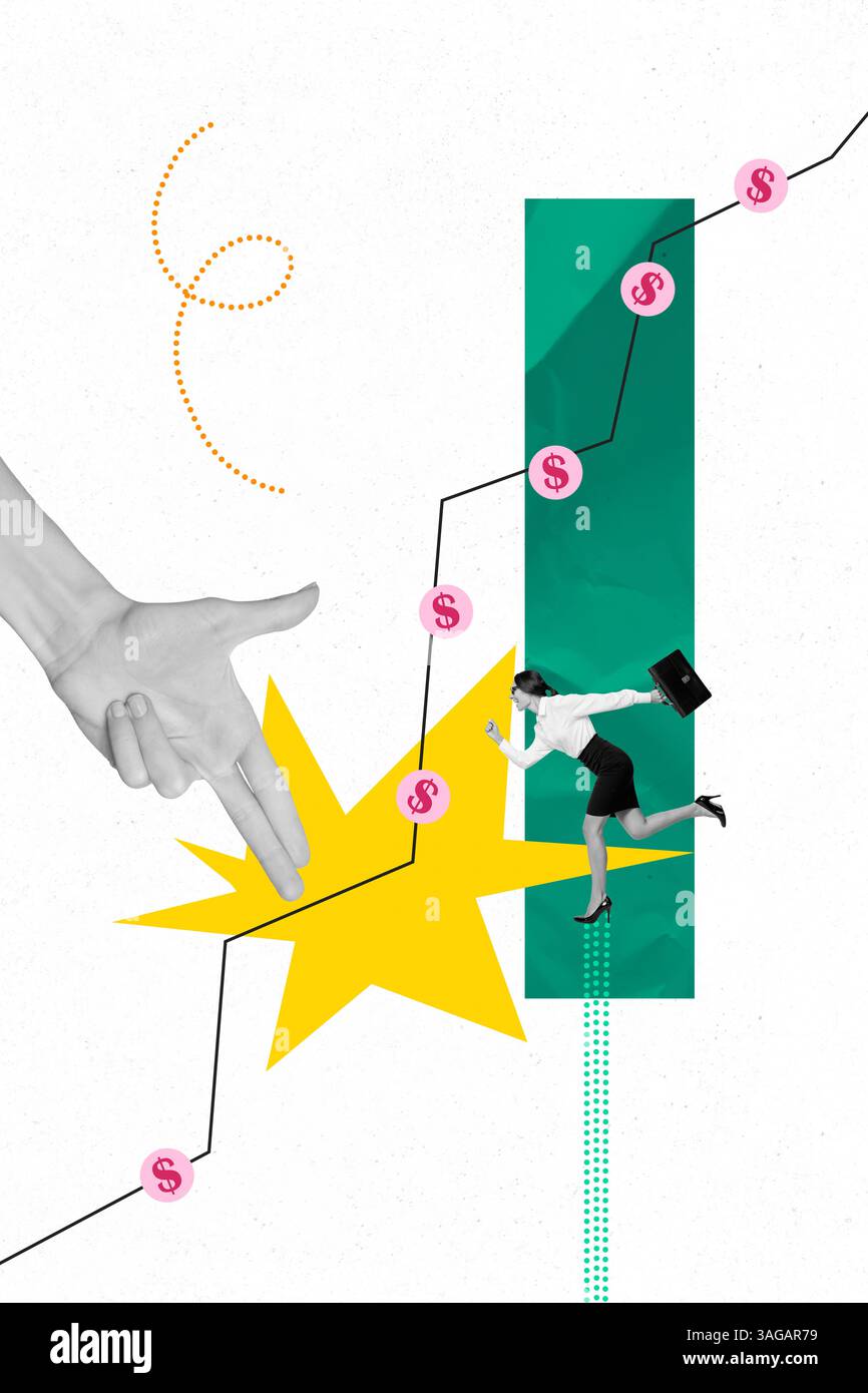 Trend artwork 3D photo collage design of young lady businesswoman run ...