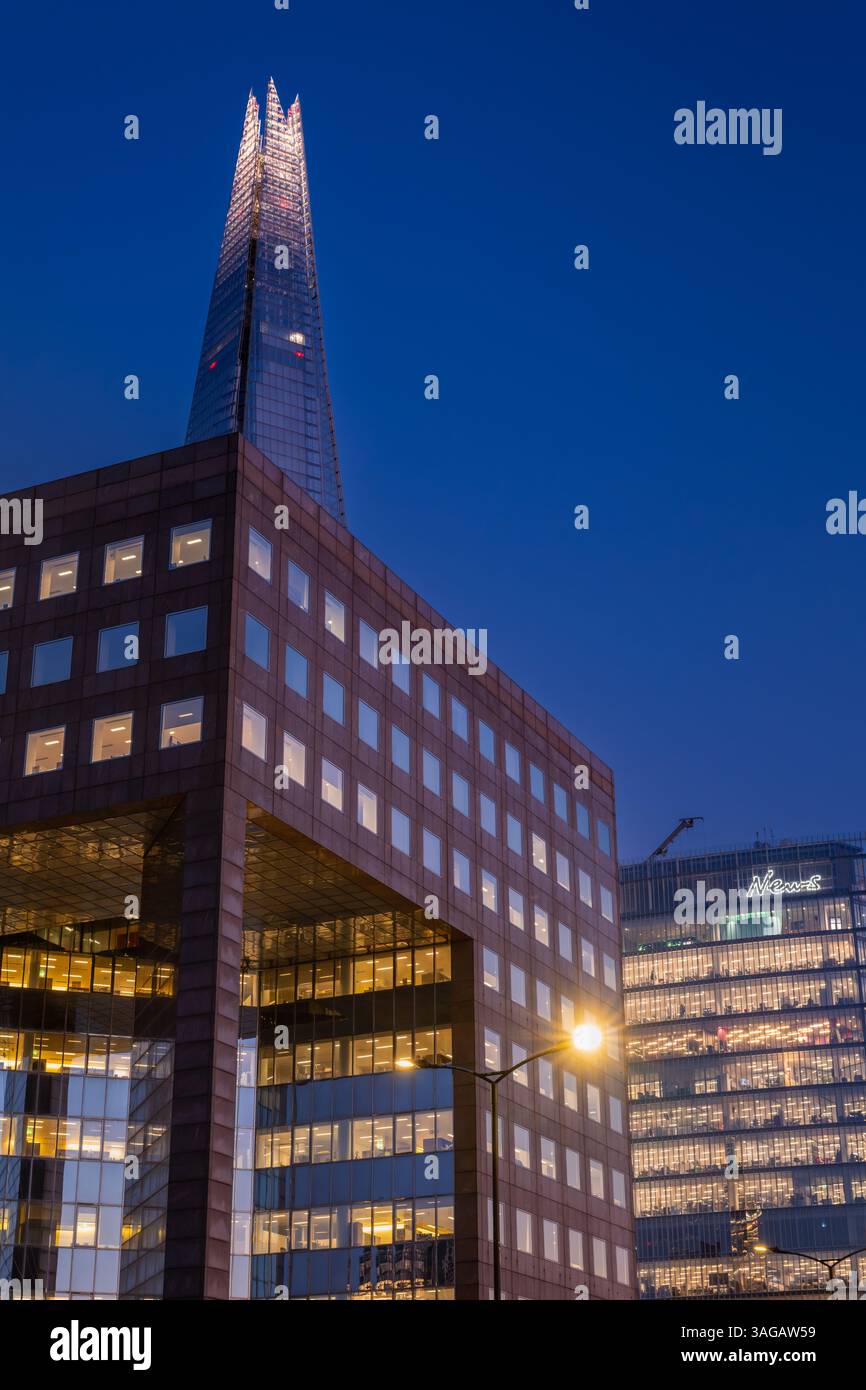 London, UK: Detail of No. 1 London Bridge, the Shard and News UK ...
