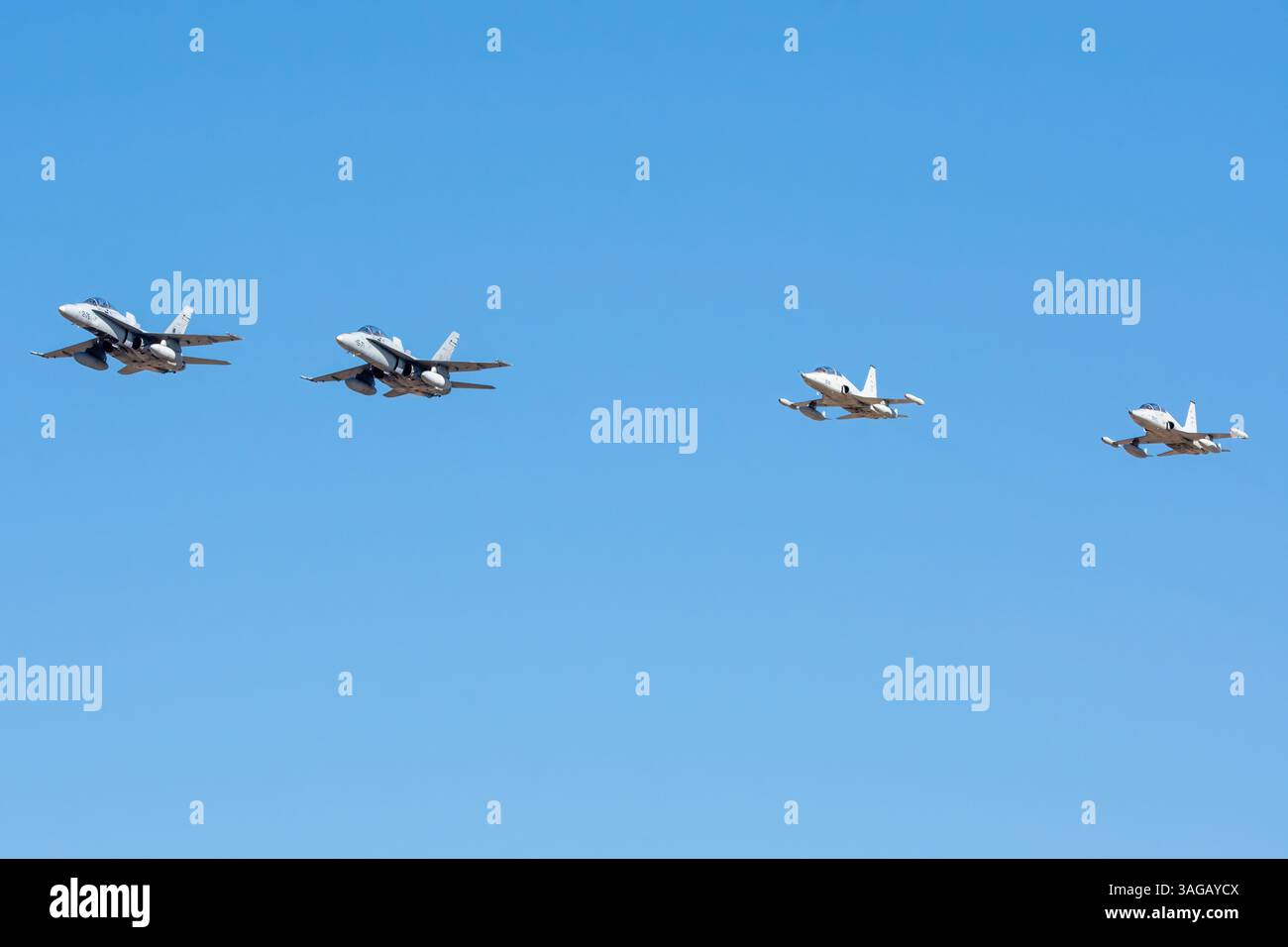 Formation of F-5 and F-18 aircraft of the Spanish Air Force Stock Photo ...