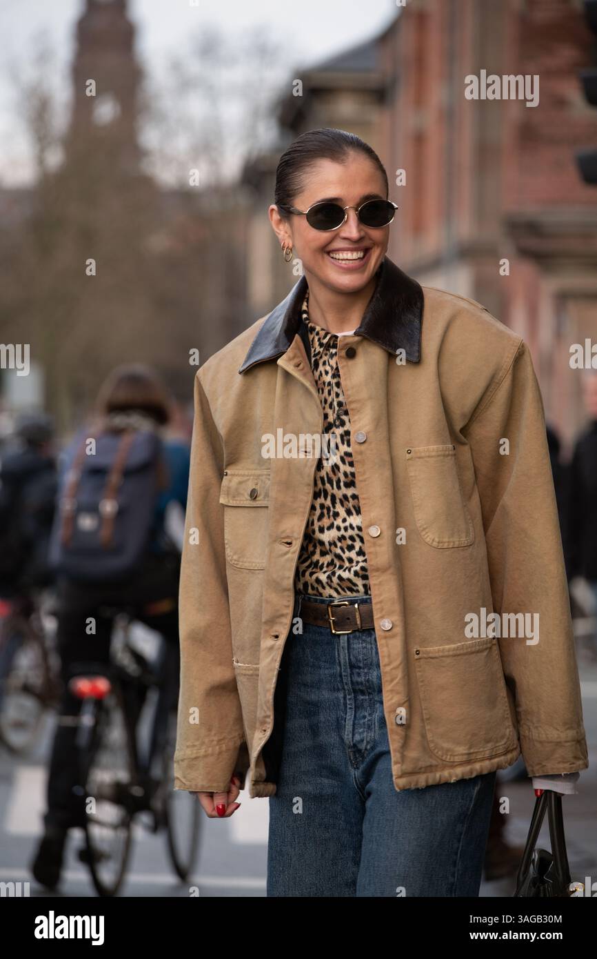 Darja Barannik arriving at Copenhagen Fashion Week Show 2025, wearing a brown oversized jacket ...