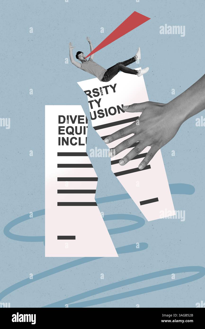 Art image vertical photo collage of shocked man fall paper sheet tear ...