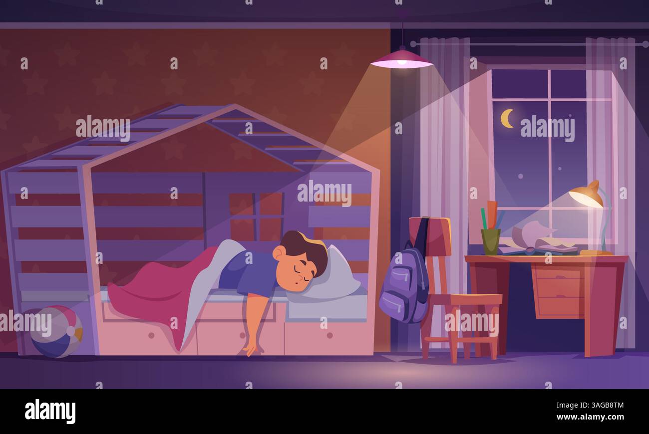 Sleeping characters. Adorable kids sleeping in funny cozy poses exact vector cartoon background ...