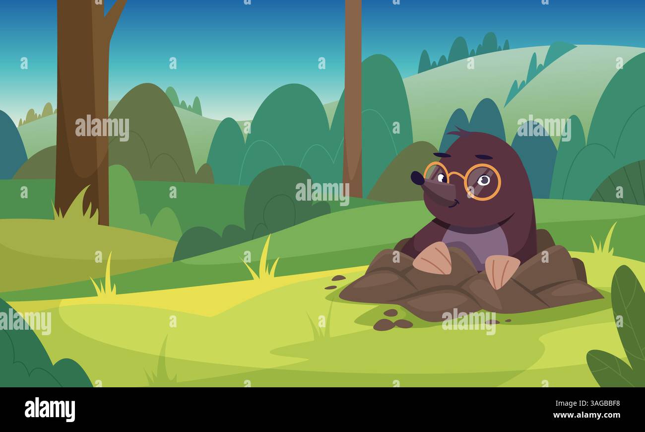 Mole. Background with wild animal mole lifestyle exact vector cartoon template Stock Vector ...