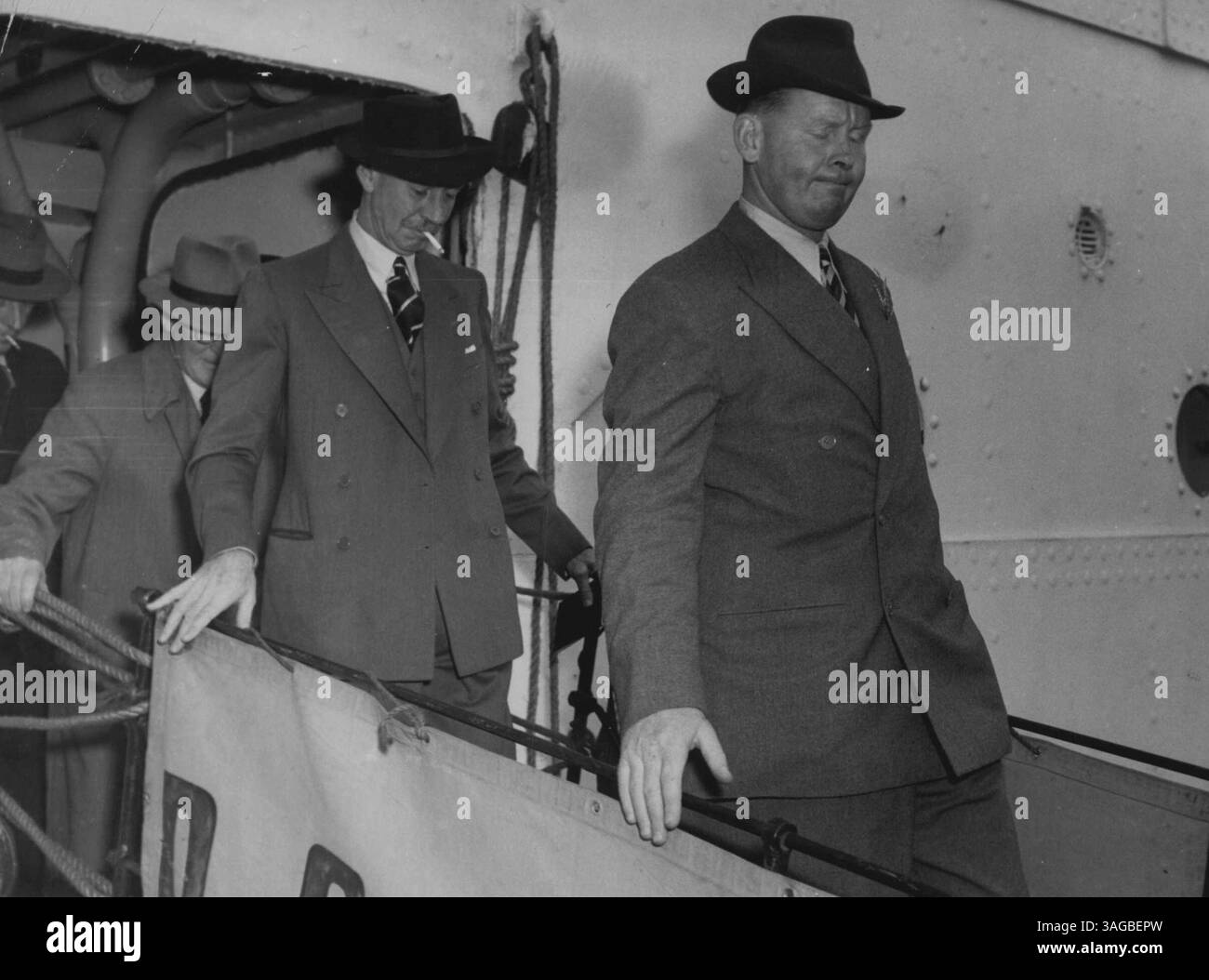 Captain Freddy Brown leaving the Stratheden after ITS arrival at ...