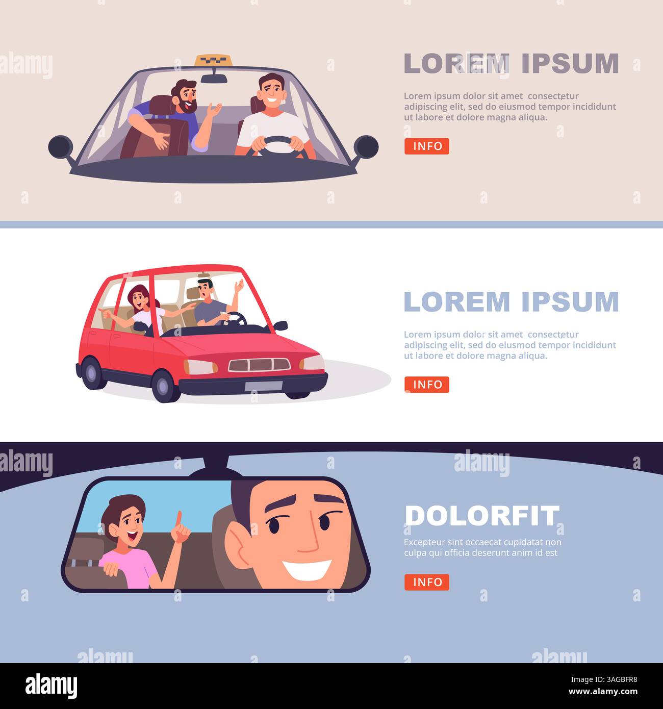 Talk in car. characters talking with driver. vector banners set Stock ...