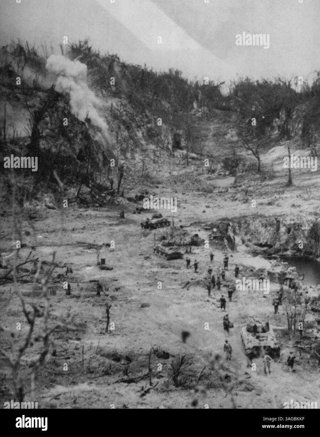 Blast Japanese From Peleliu Caves -- U.S. Marines with tanks blast ...