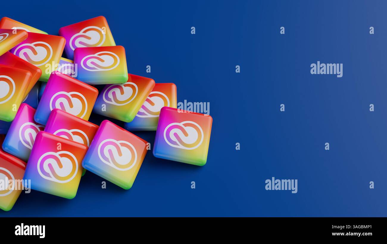 Logo of the subscription service Adobe Creative Cloud on a big pile on ...