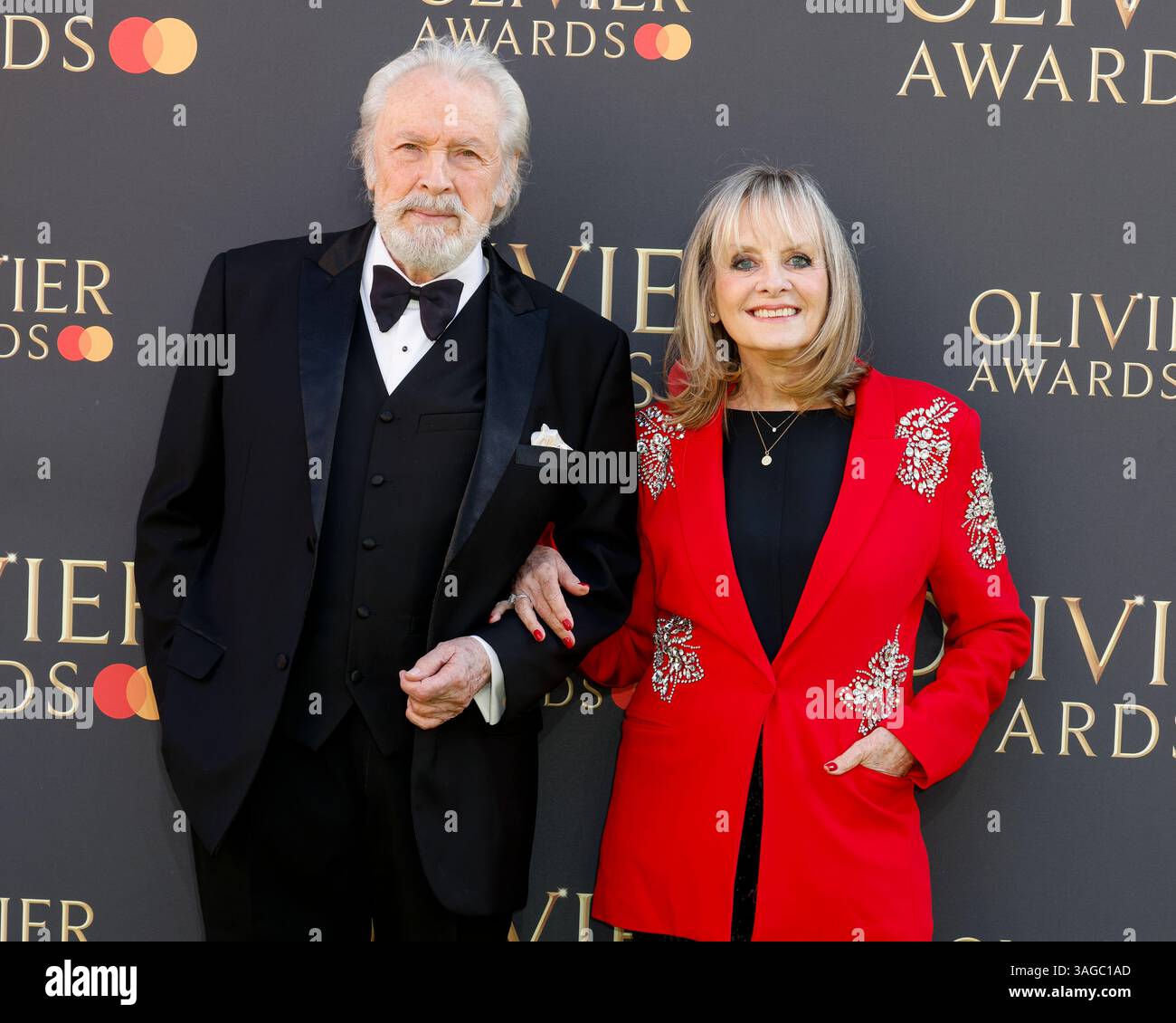 Leigh Lawson and Twiggy attend the Olivier Awards 2025 at the Royal Albert Hall in South ...