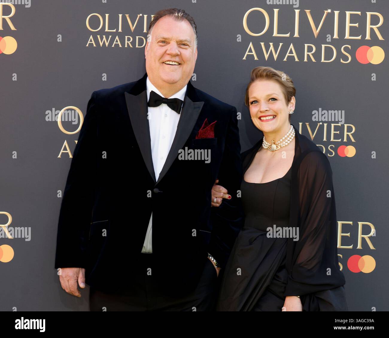 Bryn Terfel and Hannah Stone attend the Olivier Awards 2025 at the ...