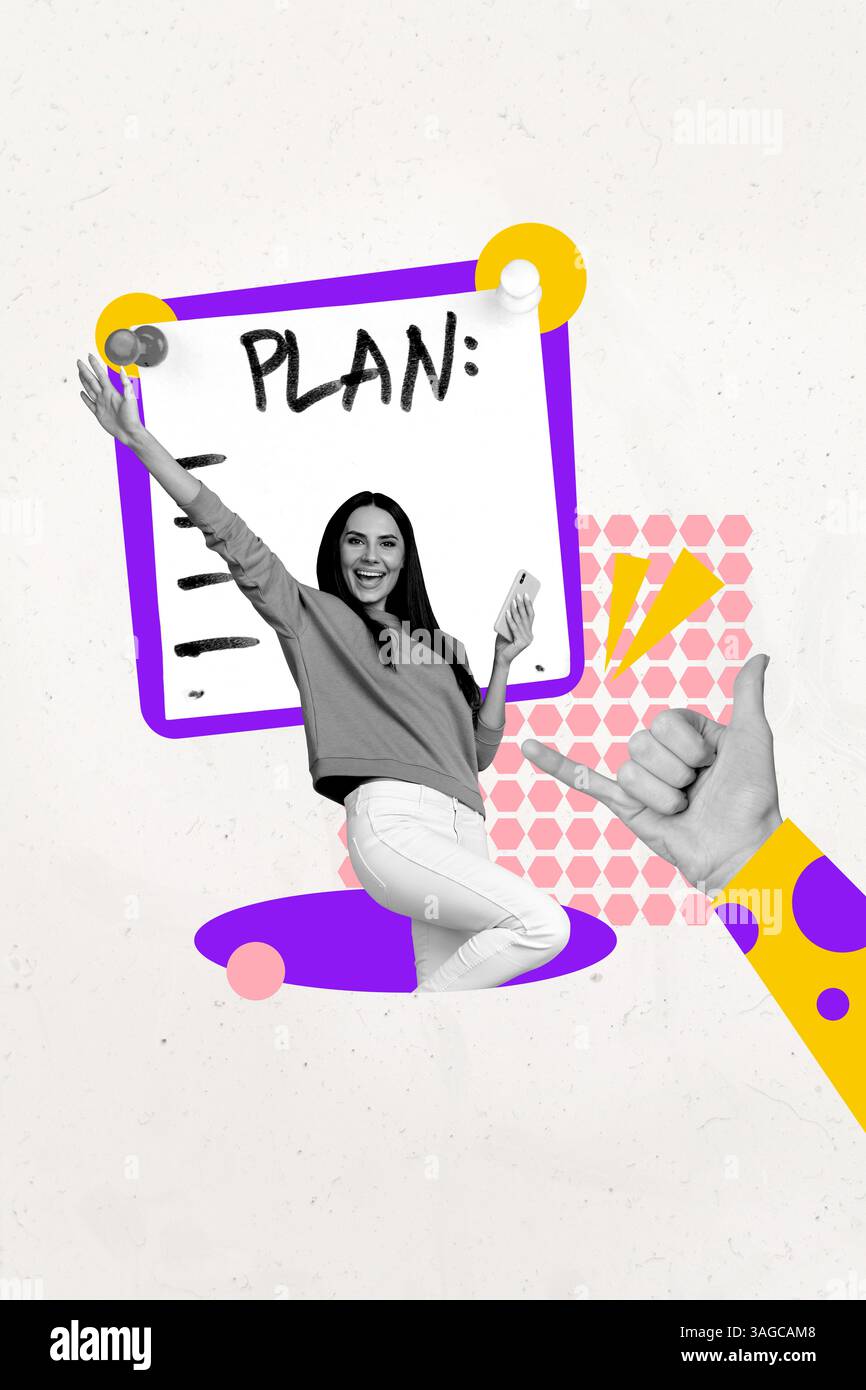 Pop trend collage of young person to do list paper on white background ...