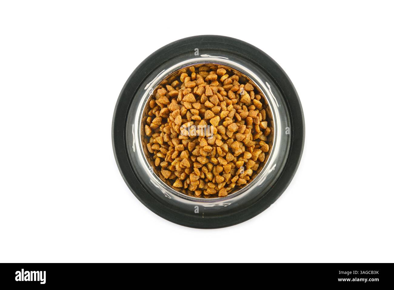 Dry pet food in bowl isolated on white background top view Stock Photo ...