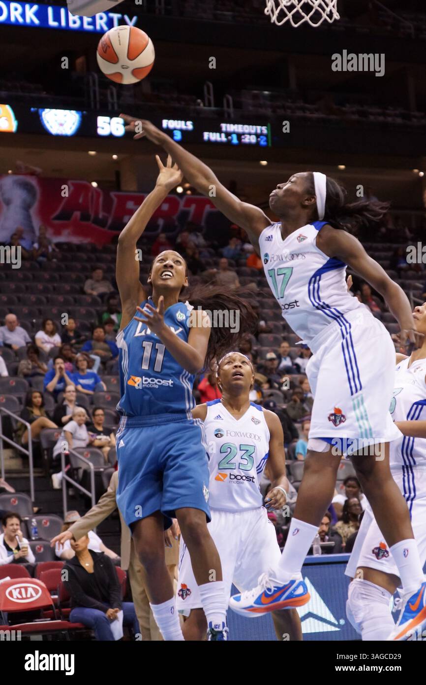 May 22, 2012 - Newark, New Jersey, U.S. - New York's ESSENCE CARSON (17) blocks Minnesota's ...