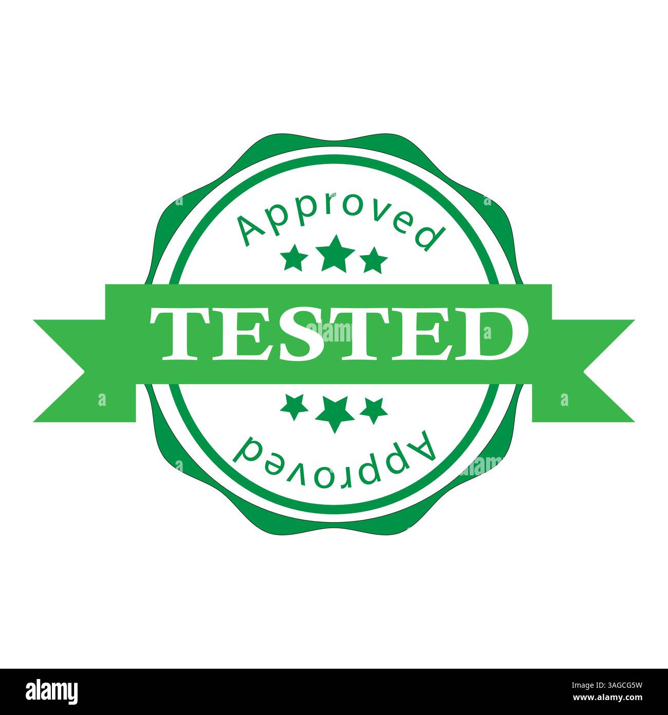 Green Tested & Approved Stamp Ribbon Emblem with Stars and Bold ...