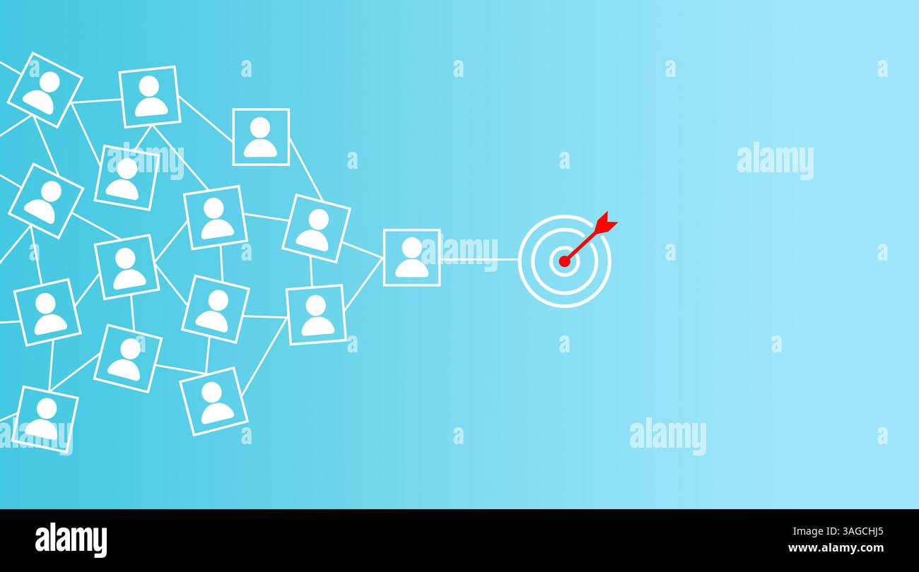 Target and a person icon in a white square frame, Represents customer ...