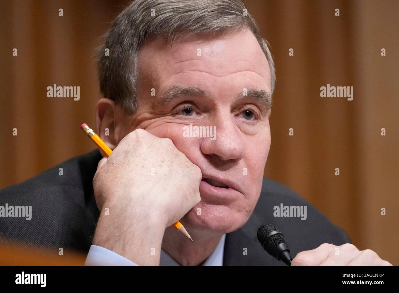 Sen. Mark Warner, D-Va., listens as U.S. Trade Representative Jamieson ...