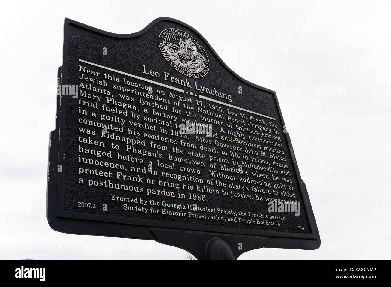 An historical marker on the site of the 1915 lynching of Leo Frank ...