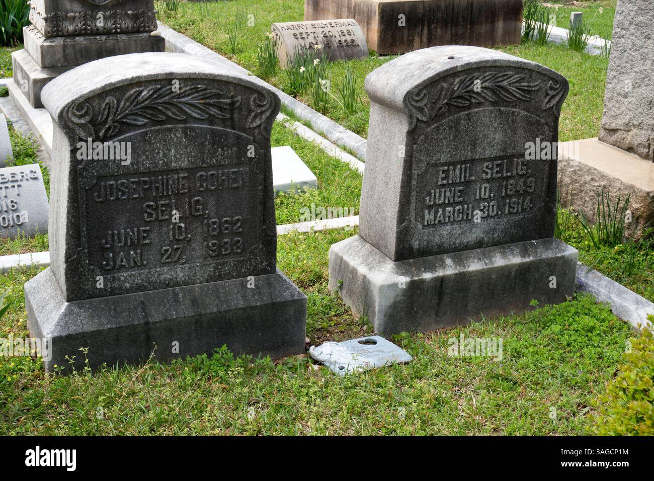 Grave of Lucille Selig Frank (between stones of her parents), wife of Leo Frank who was lynched ...