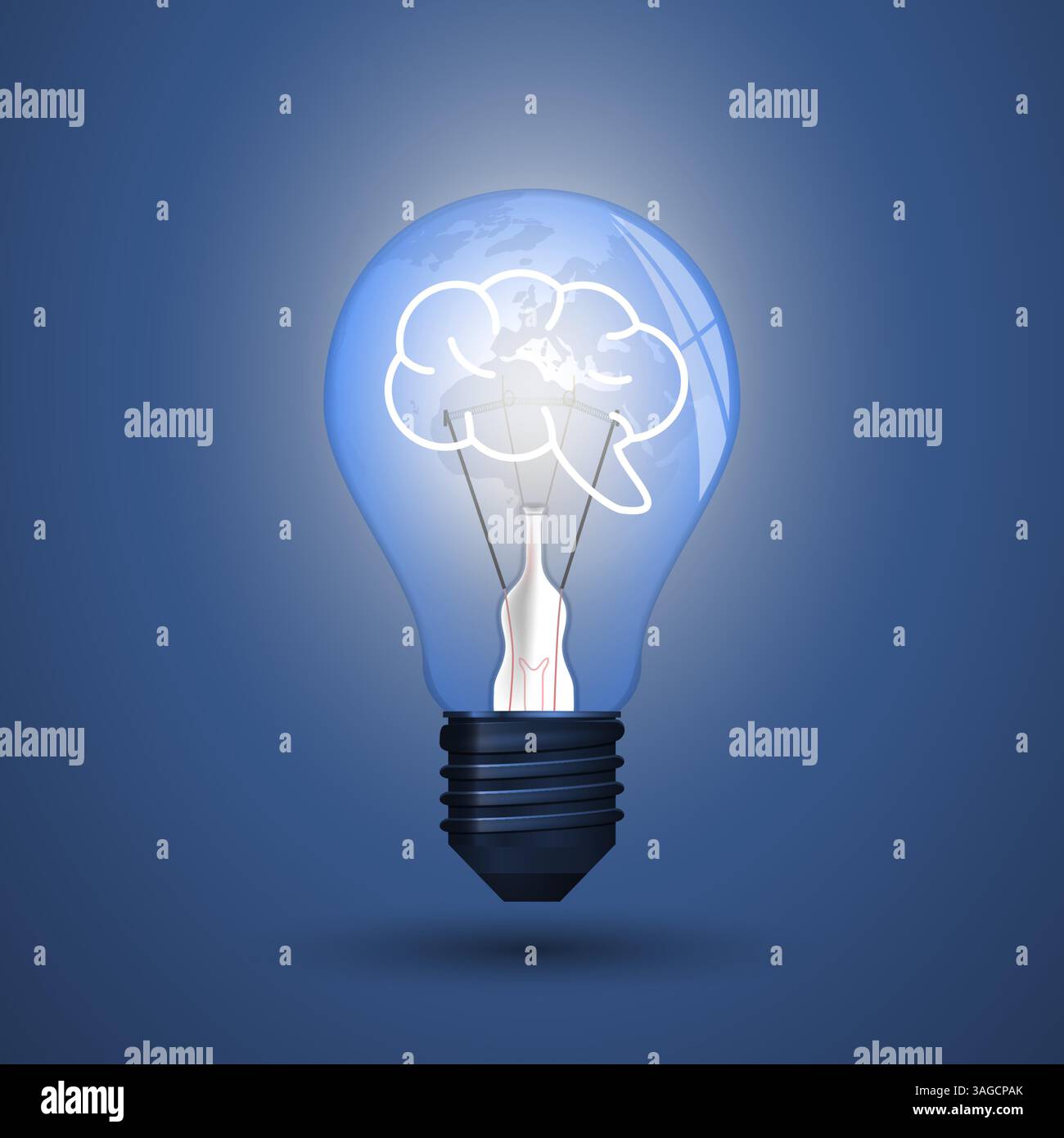 Vector illustration of a glowing light bulb with earth map, globe and a ...