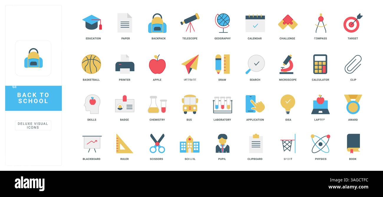 Back to school, tools of student and class lesson, skills development ...