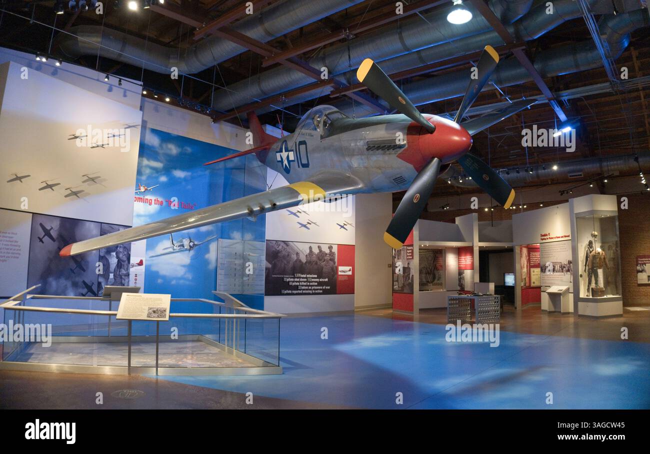 A replica P-51 Mustang fighter airplane is displayed at the Tuskegee ...
