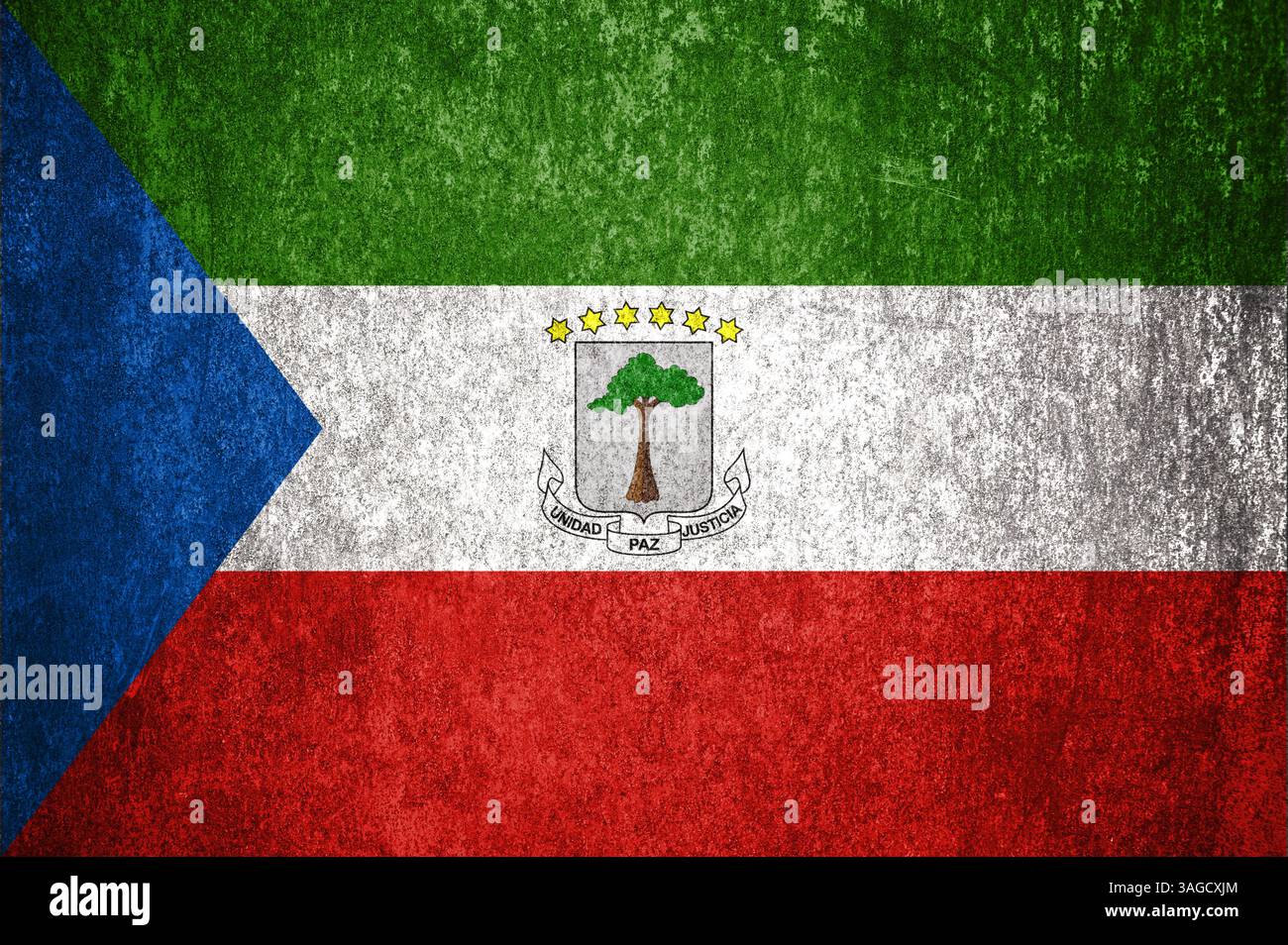 Equatorial Guinea State Flag. Dirty Equatorial Guinea flag on metal ...