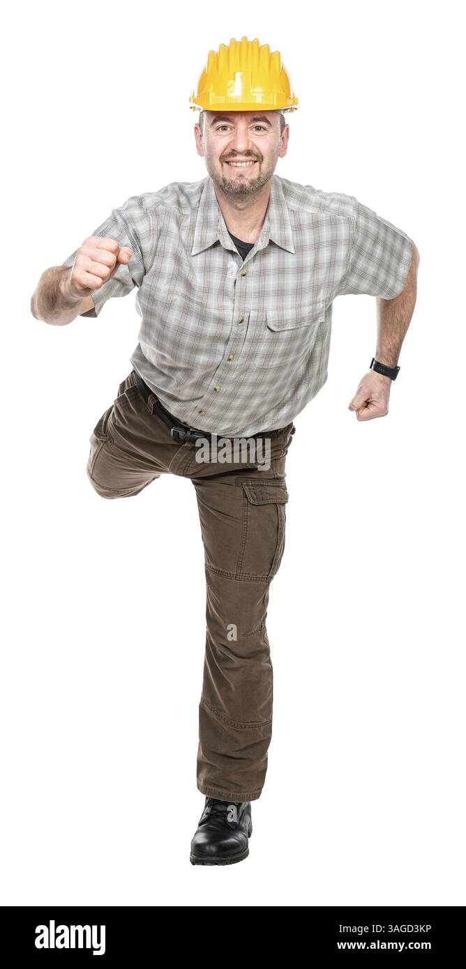 Construction worker running on transparent background Stock Photo - Alamy