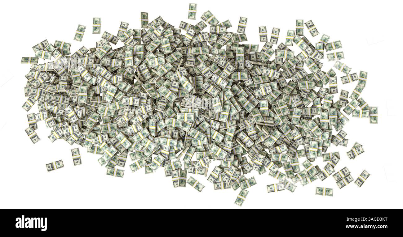 Huge pile of one hundred dollar bills falling on transparent background ...